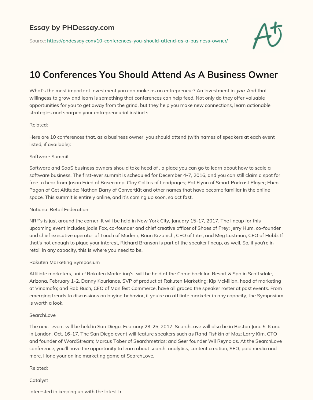 10 Conferences You Should Attend As A Business Owner - PHDessay.com