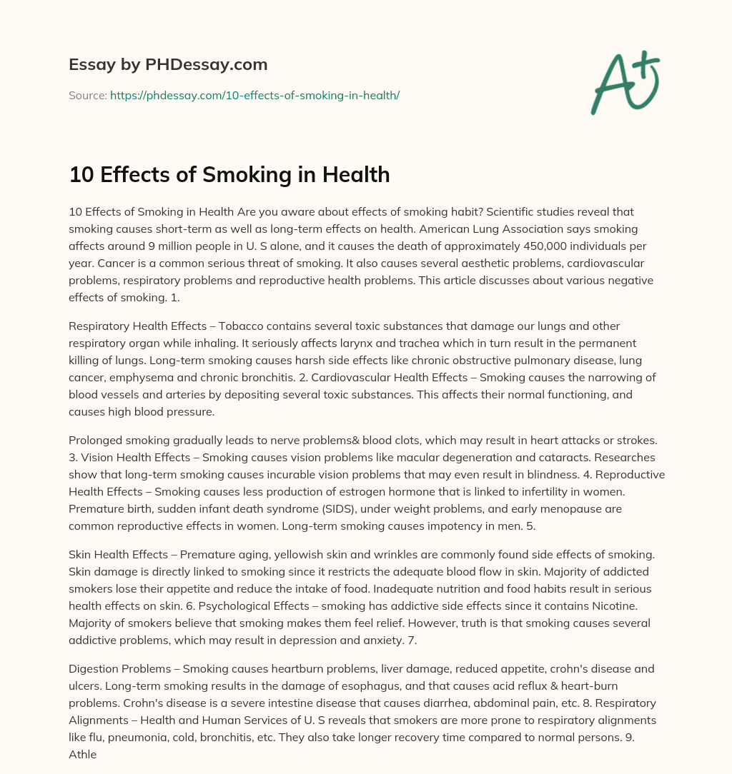 10 Effects of Smoking in Health (600 Words) - PHDessay.com