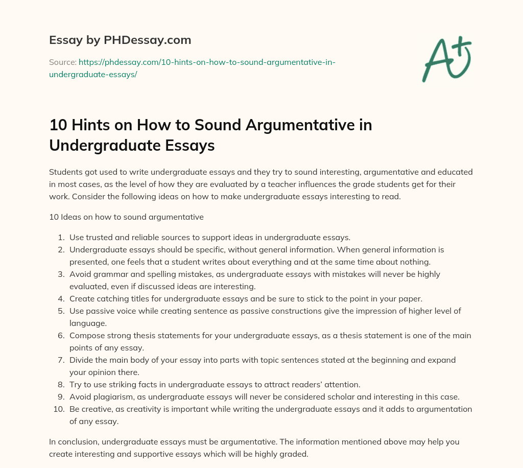 10 Hints on How to Sound Argumentative in Undergraduate Essays (300 ...