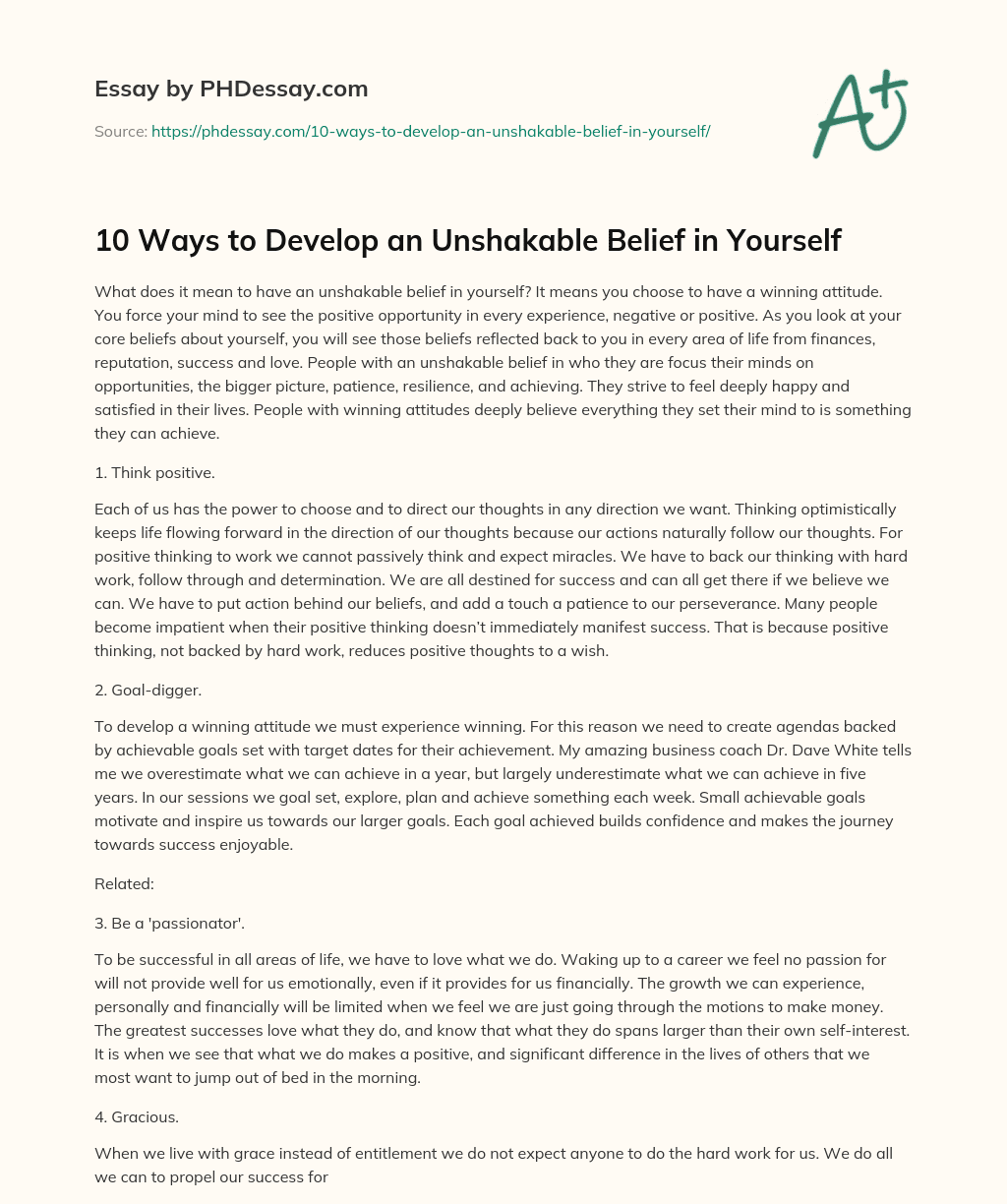 10 Ways to Develop an Unshakable Belief in Yourself - PHDessay.com