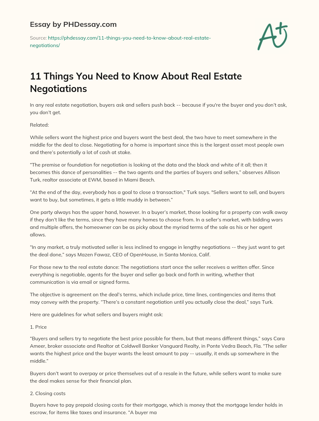 11 Things You Need to Know About Real Estate Negotiations - PHDessay.com