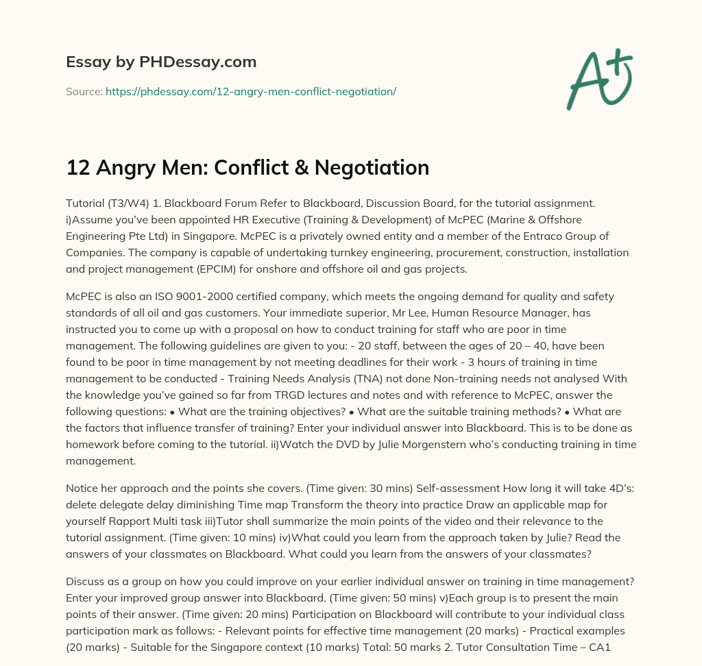 12 Angry Men: Conflict & Negotiation (400 Words) - PHDessay.com