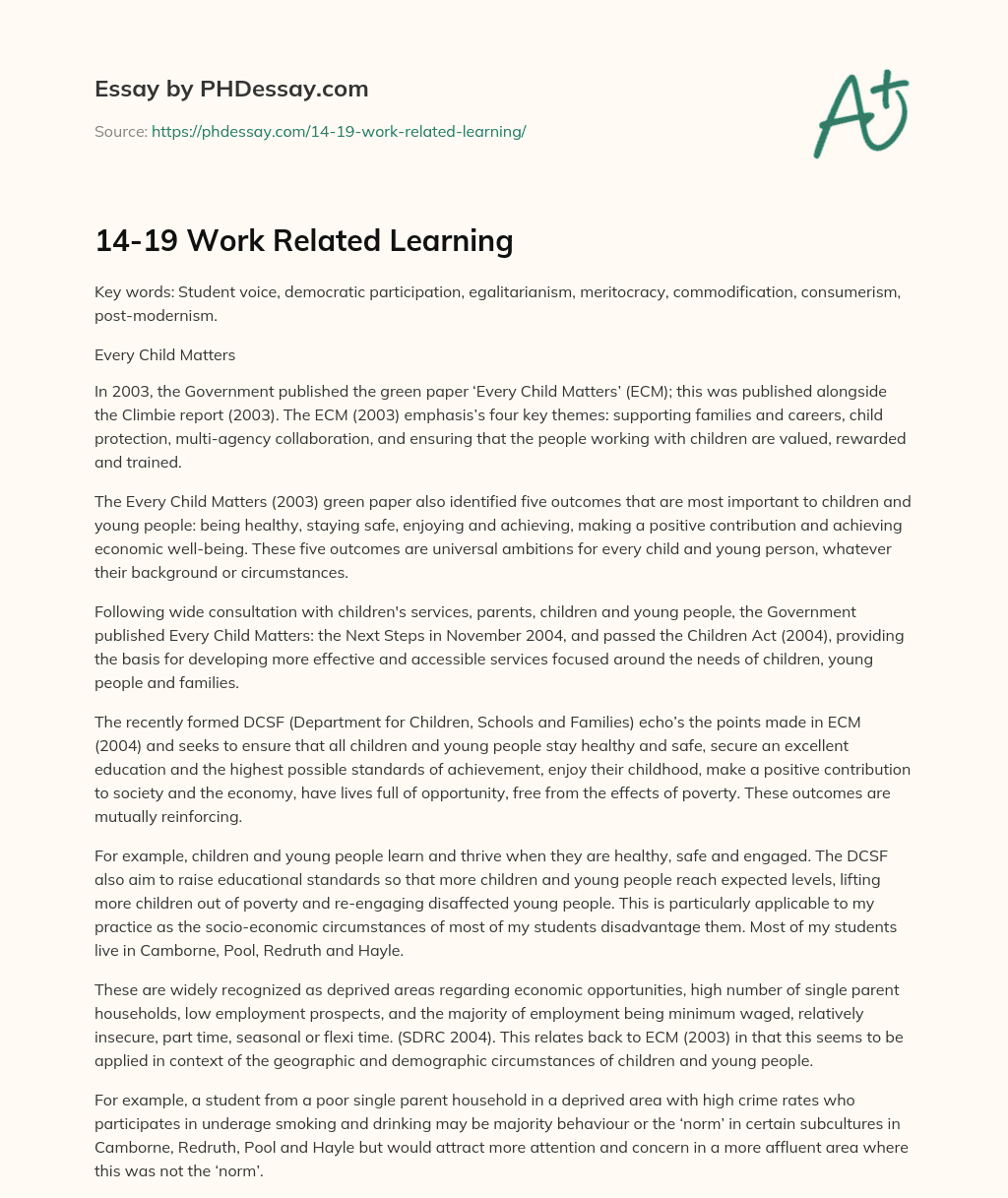 14-19 Work Related Learning - PHDessay.com