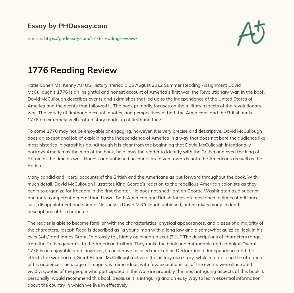 1776 Reading Review (500 Words) - PHDessay.com