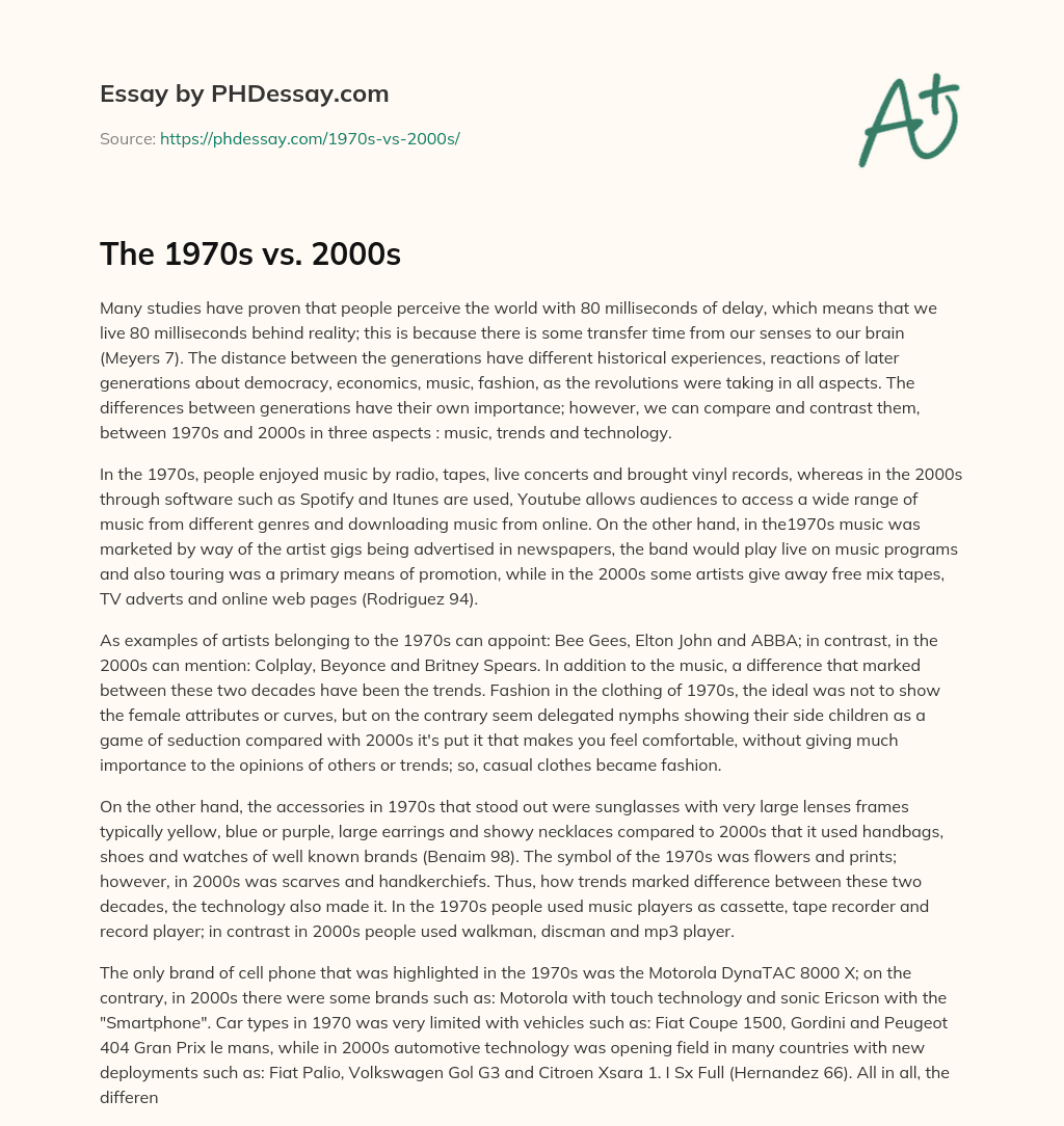 The 1970s vs. 2000s (600 Words) - PHDessay.com