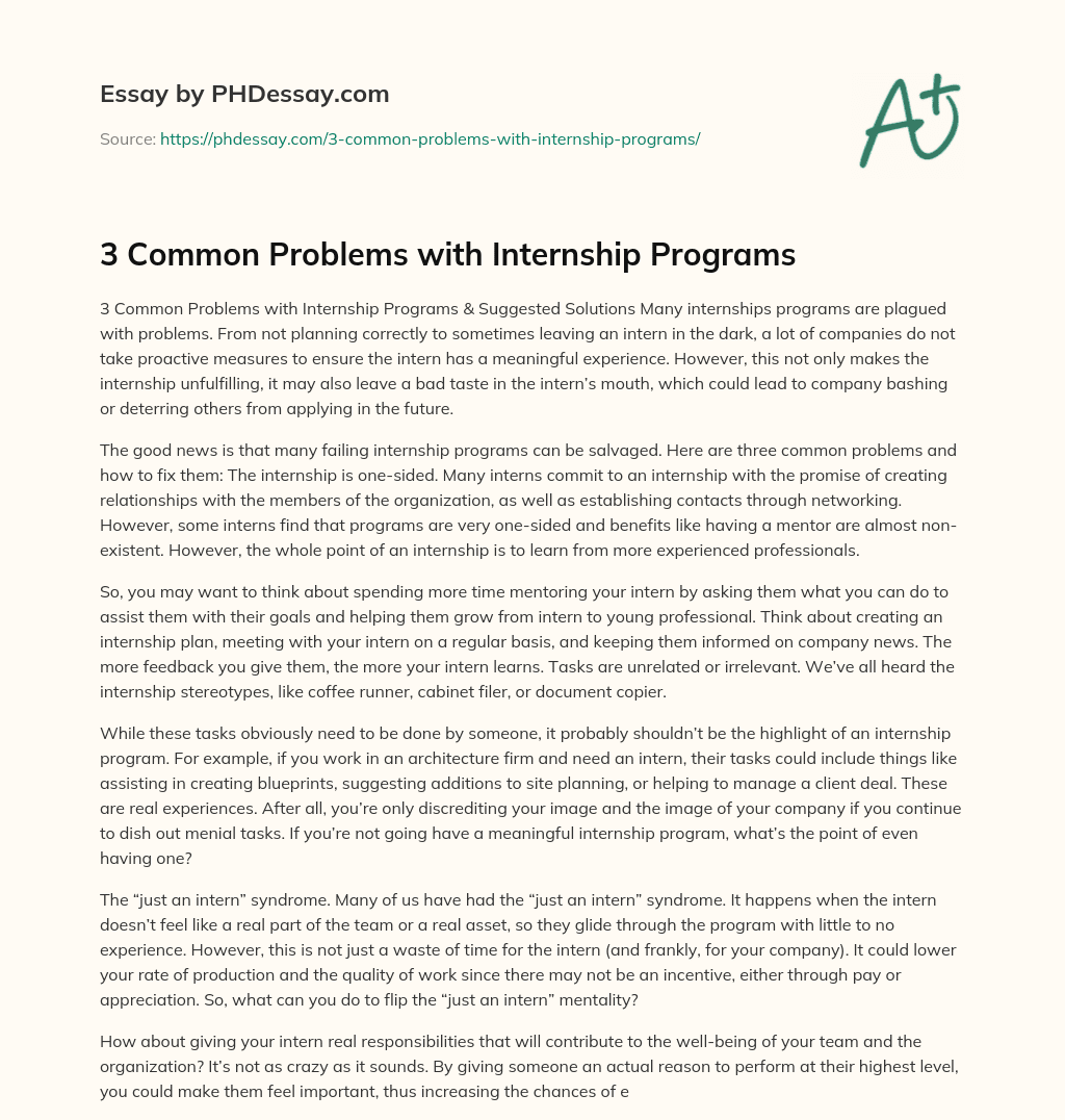 3 Common Problems with Internship Programs (500 Words) - PHDessay.com