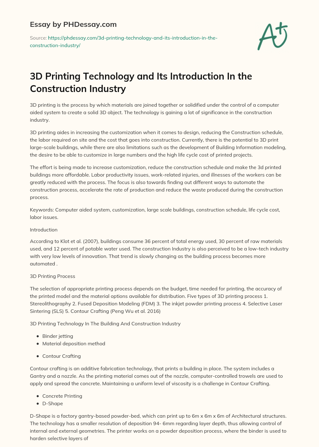 3D Printing Technology and Its Introduction In the Construction ...
