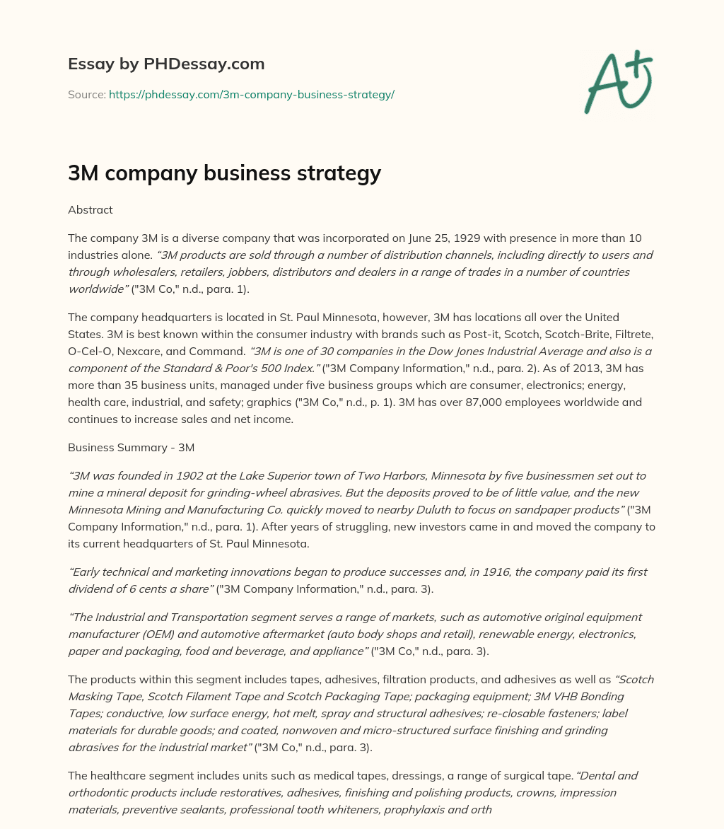 3M company business strategy - PHDessay.com