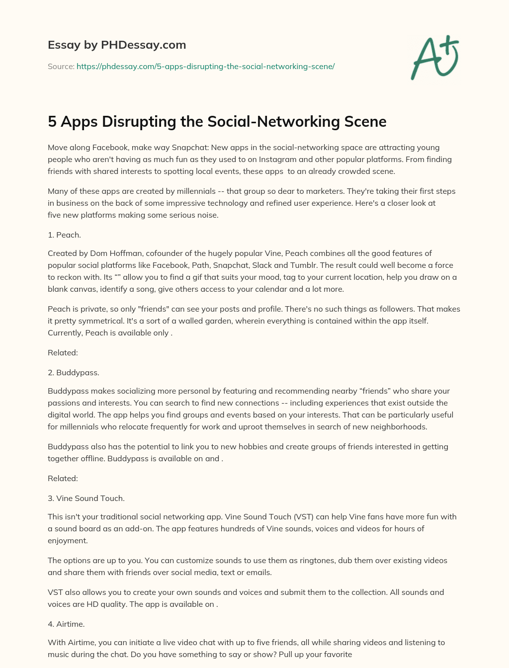 5 Apps Disrupting the Social-Networking Scene (600 Words) - PHDessay.com