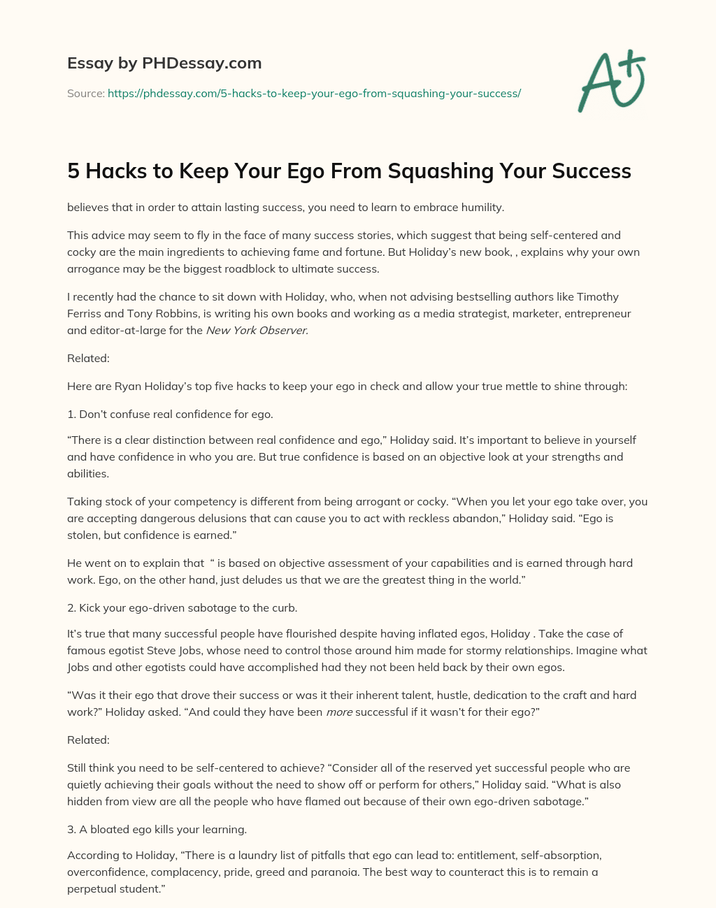 5 Hacks to Keep Your Ego From Squashing Your Success - PHDessay.com