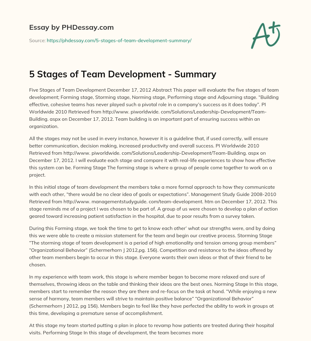 5 Stages of Team Development - Summary - PHDessay.com