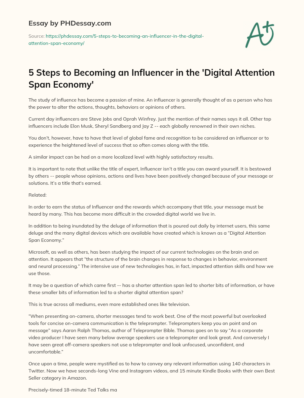 5 Steps to Becoming an Influencer in the 'Digital Attention Span Economy' - PHDessay.com