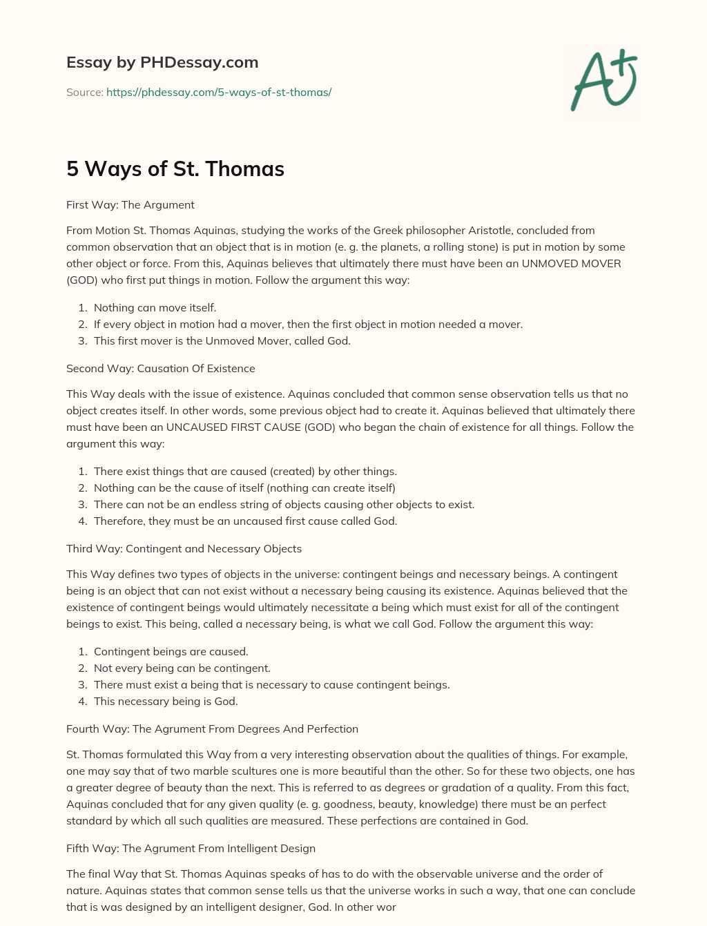 5 Ways of St. Thomas (500 Words) - PHDessay.com