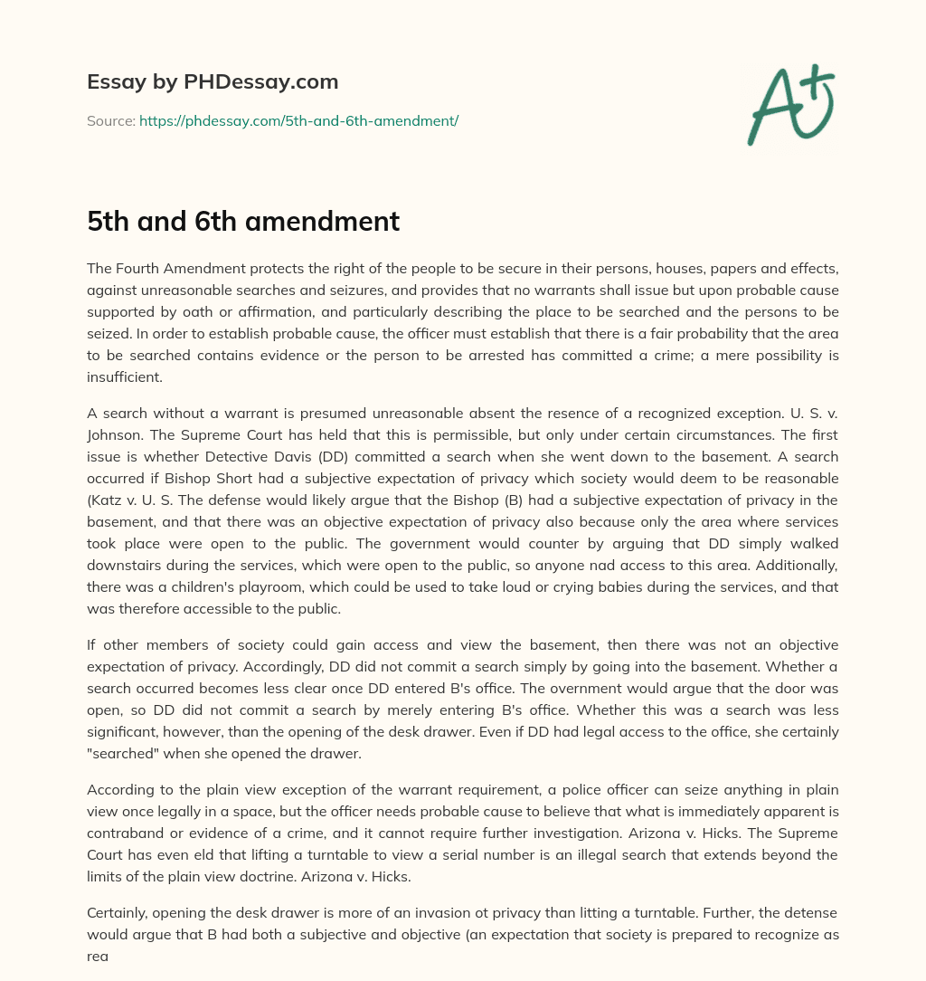 5th and 6th amendment - PHDessay.com