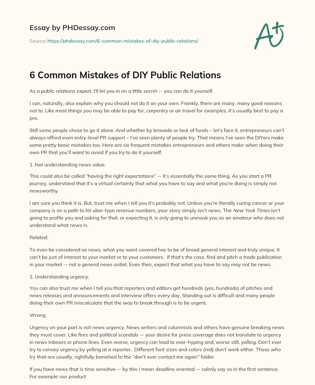 6 Common Mistakes of DIY Public Relations - PHDessay.com