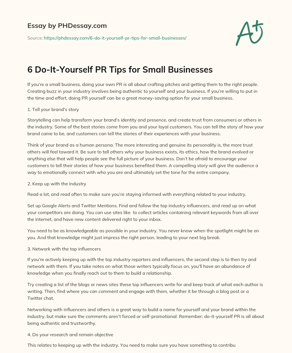 6 Do-It-Yourself PR Tips for Small Businesses - PHDessay.com