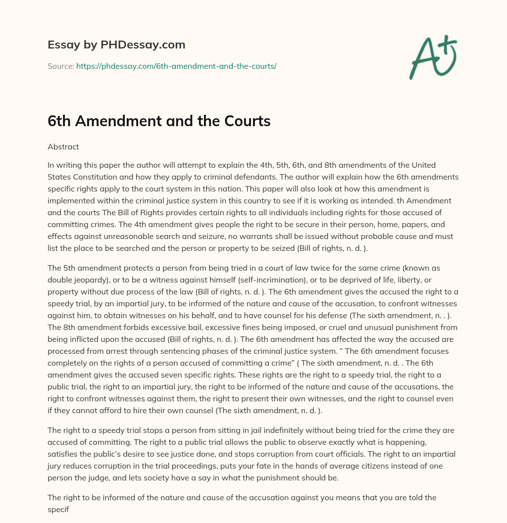 6th Amendment and the Courts - PHDessay.com