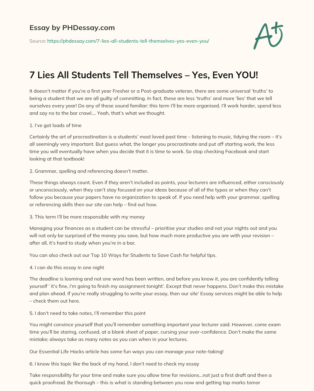 7 Lies All Students Tell Themselves – Yes, Even YOU! (600 Words ...