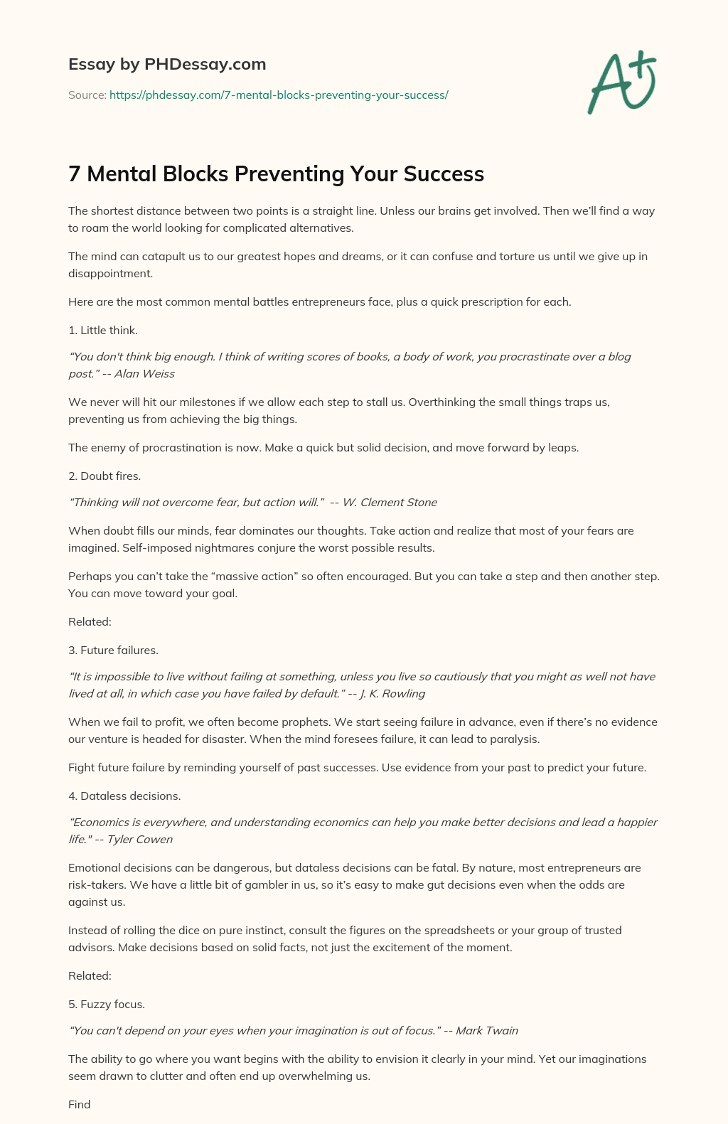7 Mental Blocks Preventing Your Success - PHDessay.com