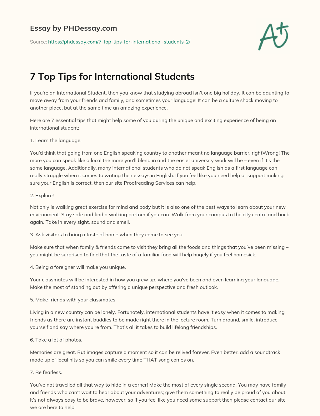 7 Top Tips for International Students (500 Words) - PHDessay.com