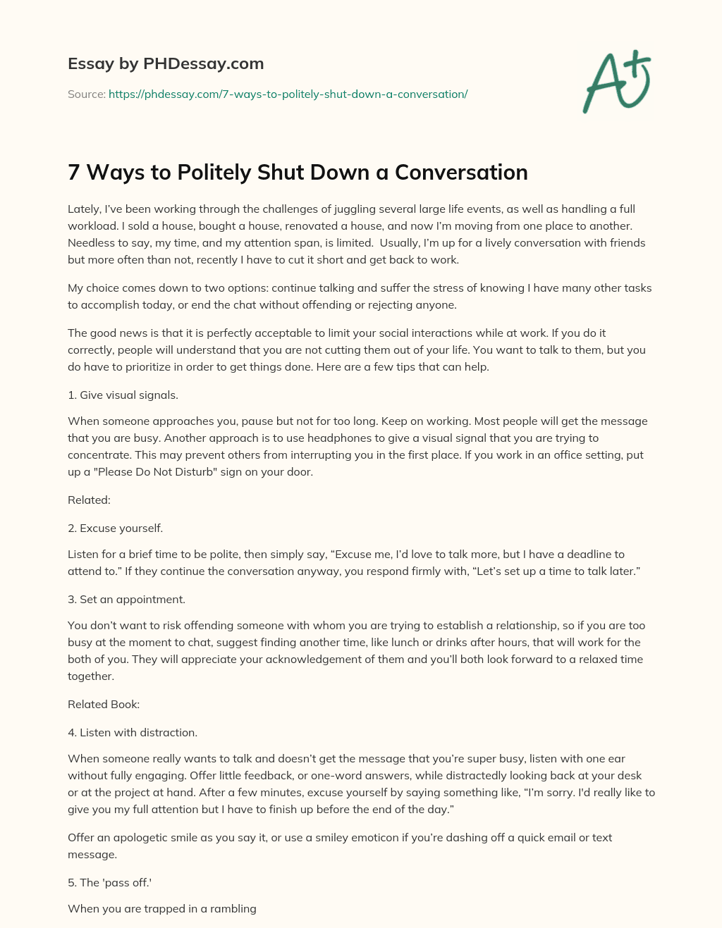 7 Ways to Politely Shut Down a Conversation (600 Words) - PHDessay.com