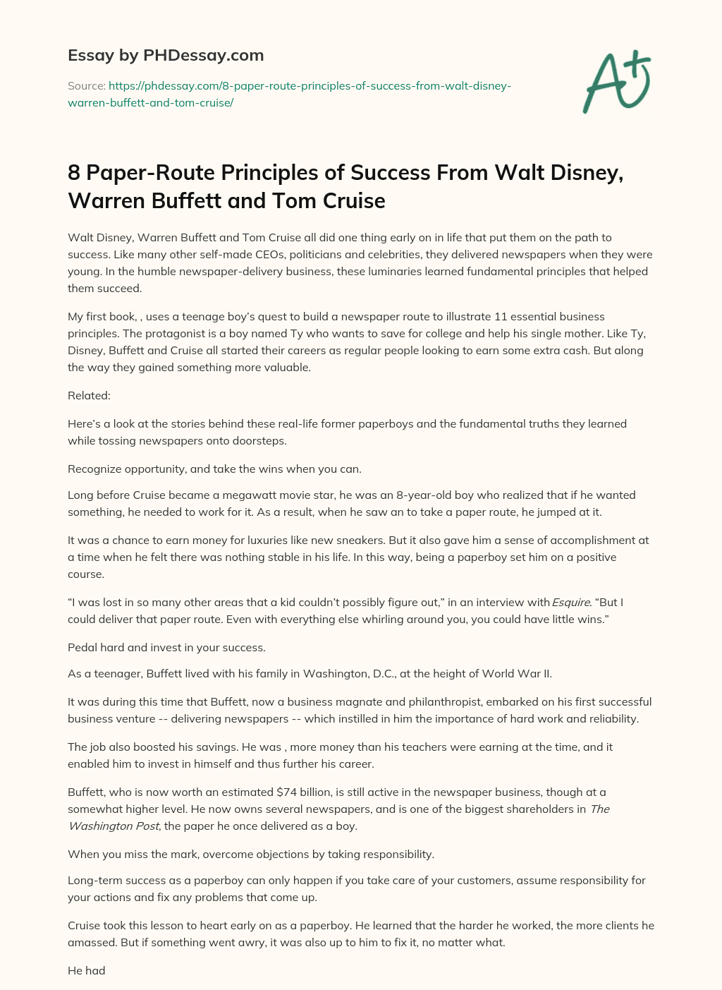 8 Paper-Route Principles of Success From Walt Disney, Warren Buffett ...