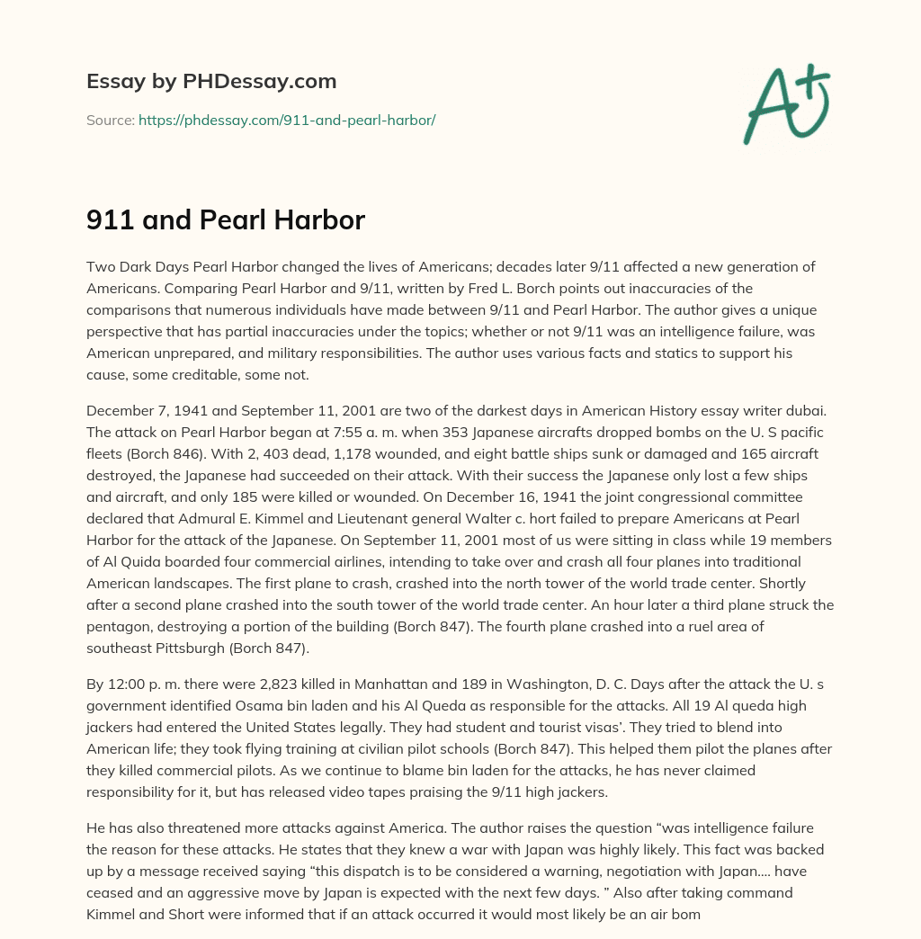 911 and Pearl Harbor - PHDessay.com