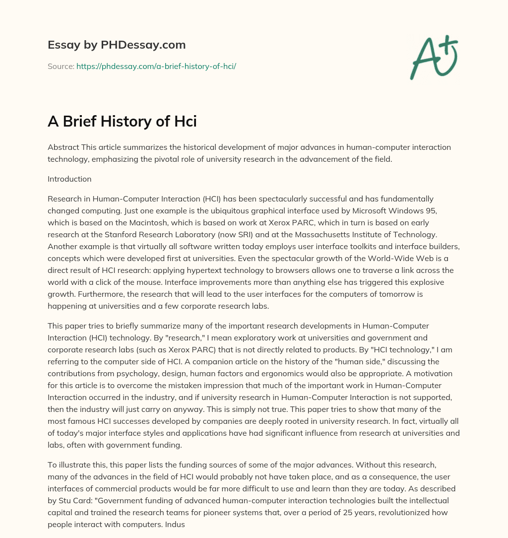 A Brief History of Hci - PHDessay.com