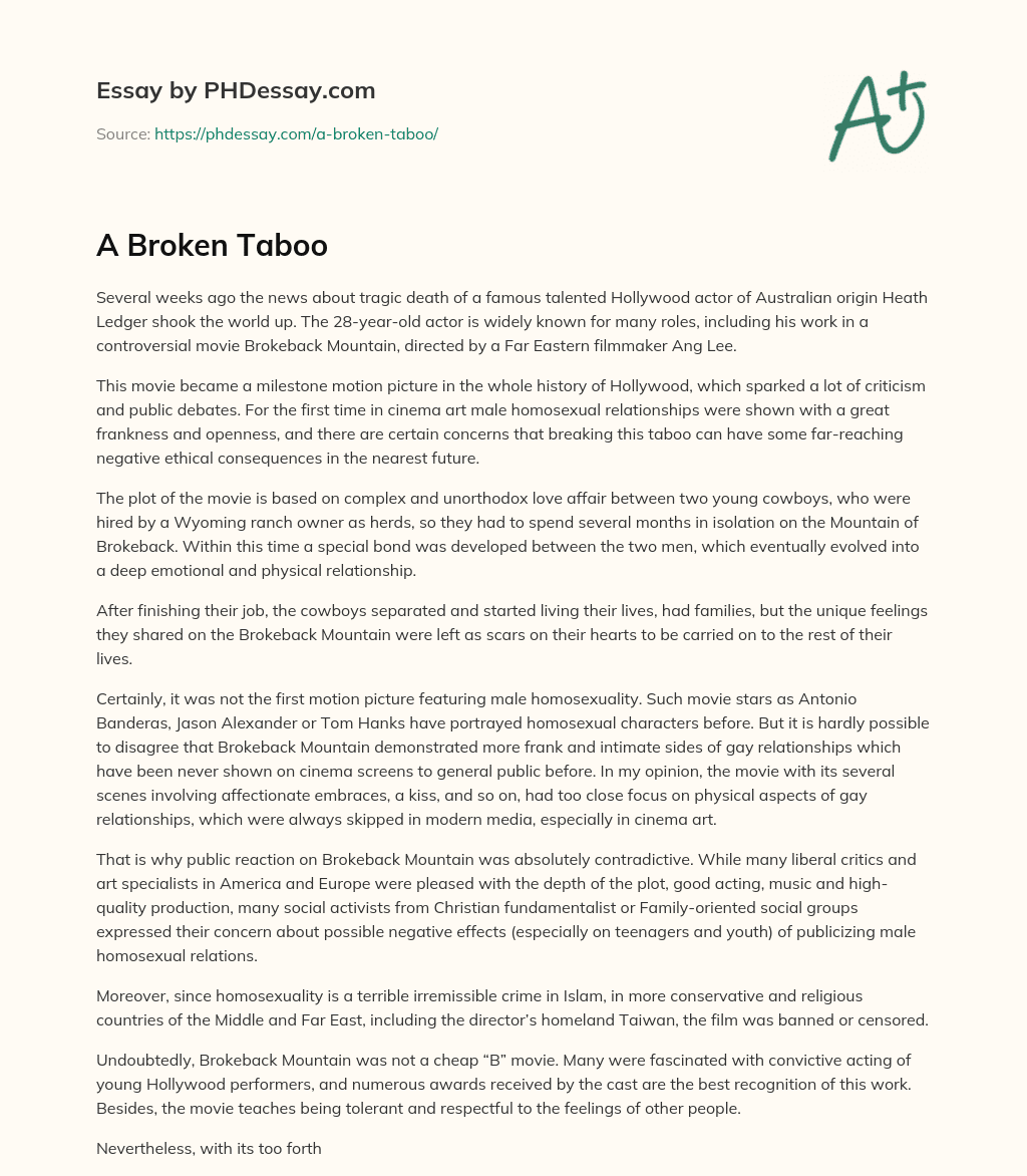 A Broken Taboo - PHDessay.com