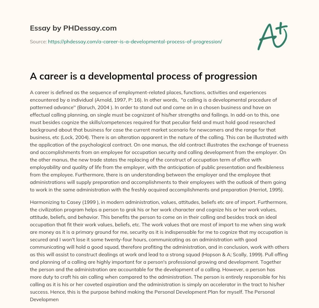 A career is a developmental process of progression - PHDessay.com