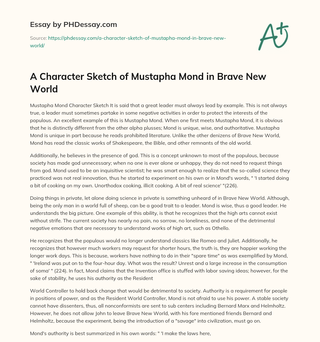 A Character Sketch Of Mustapha Mond In Brave New World Character ...
