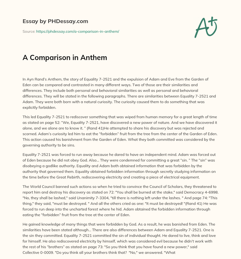 A Comparison in Anthem - PHDessay.com