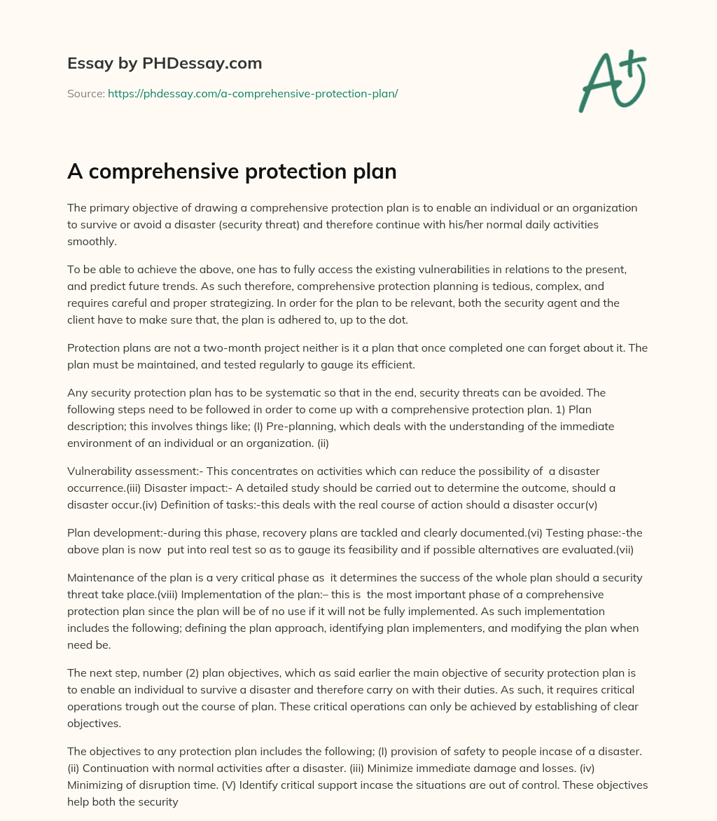 A comprehensive protection plan - PHDessay.com