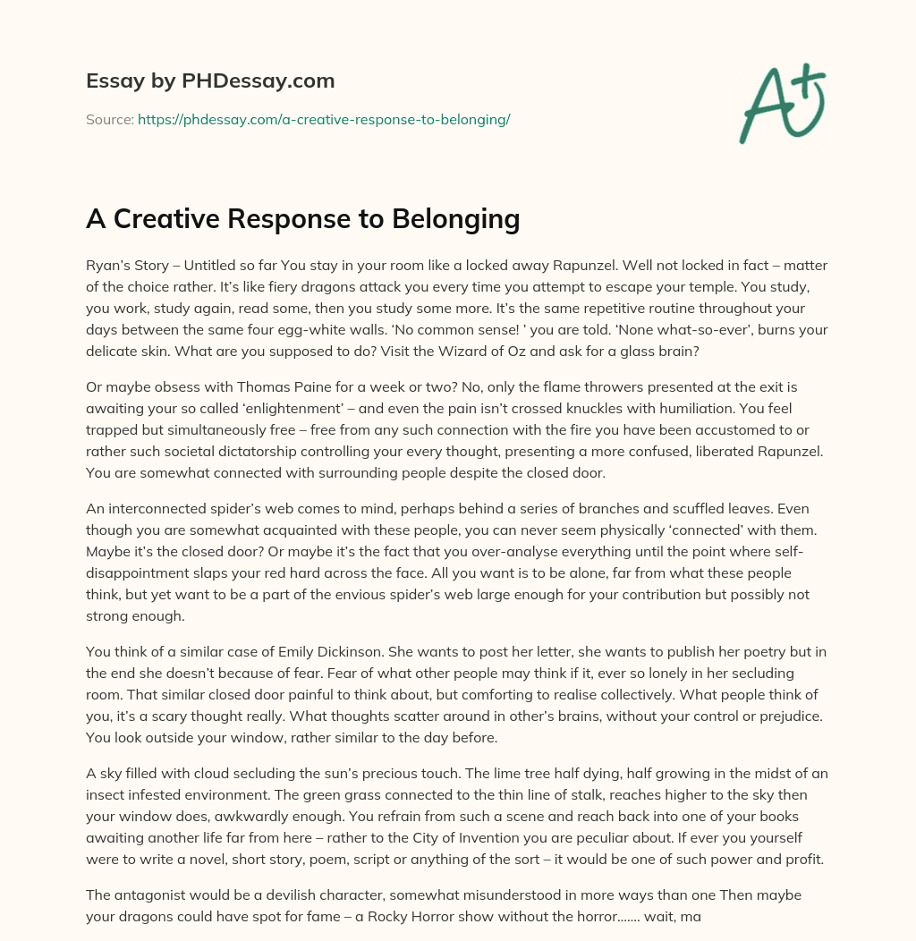 A Creative Response to Belonging - PHDessay.com