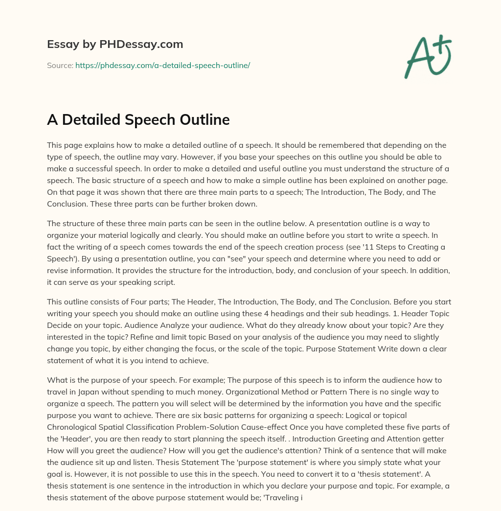 A Detailed Speech Outline - PHDessay.com