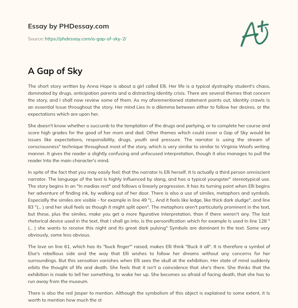 A Gap Of Sky Summary And Analysis Essay - PHDessay.com