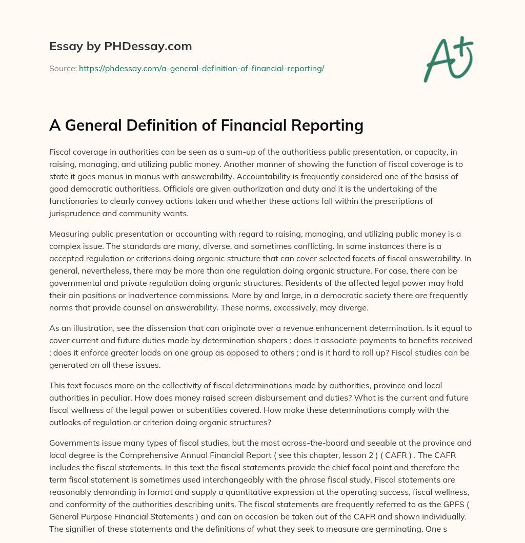 A General Definition of Financial Reporting - PHDessay.com
