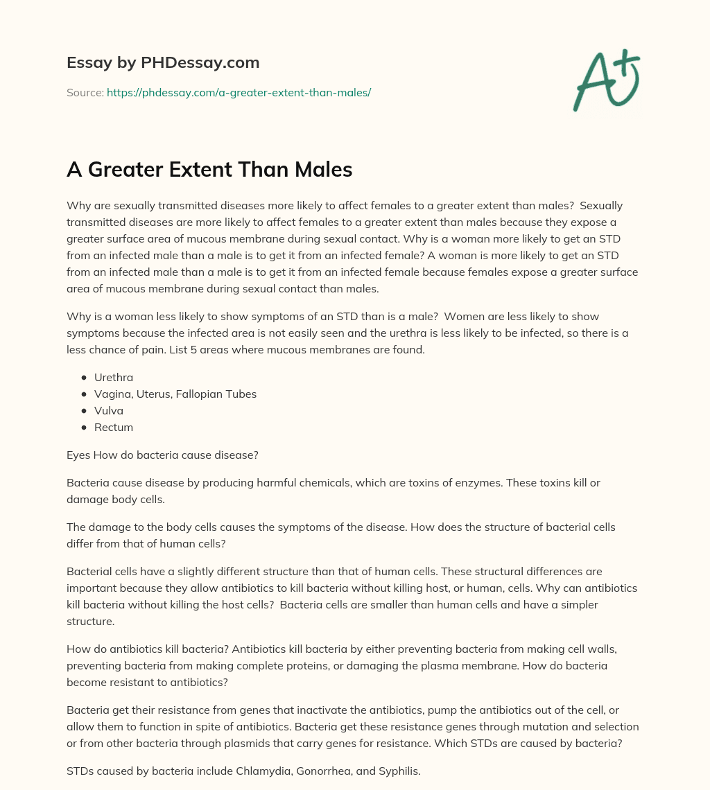 A Greater Extent Than Males (400 Words) - PHDessay.com
