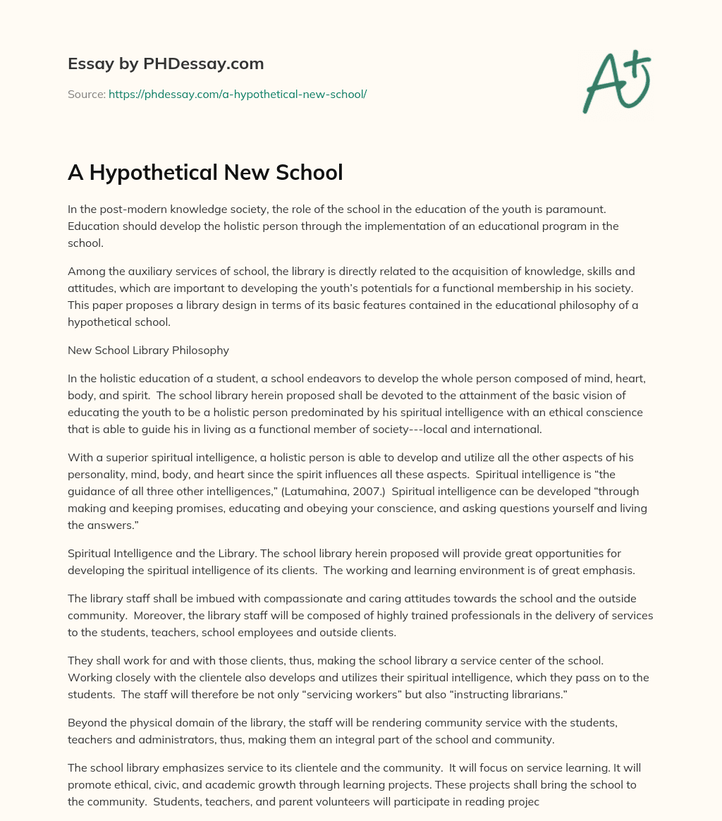 A Hypothetical New School - PHDessay.com