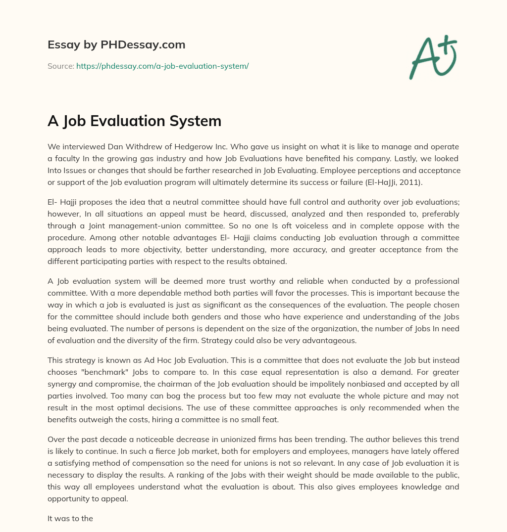 A Job Evaluation System - PHDessay.com