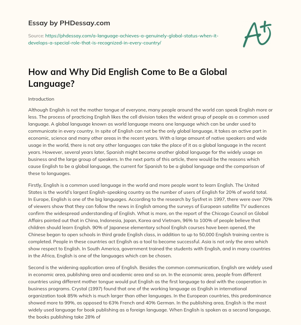 How and Why Did English Come to Be a Global Language? - PHDessay.com