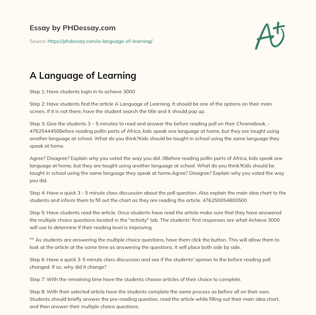 A Language of Learning - PHDessay.com