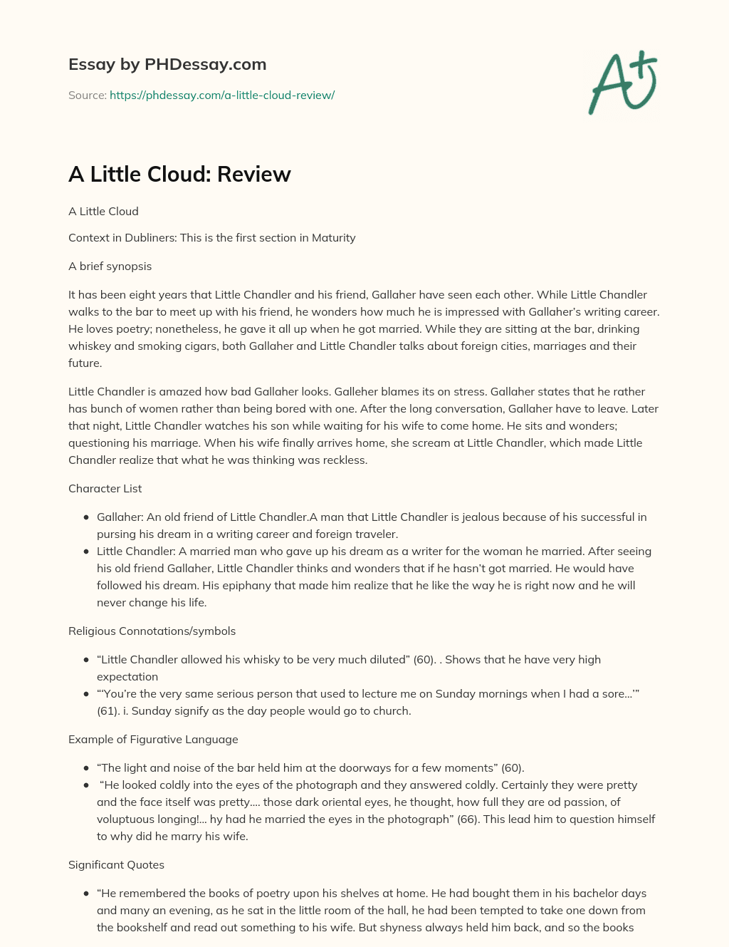 A Little Cloud: Review (600 Words) - PHDessay.com