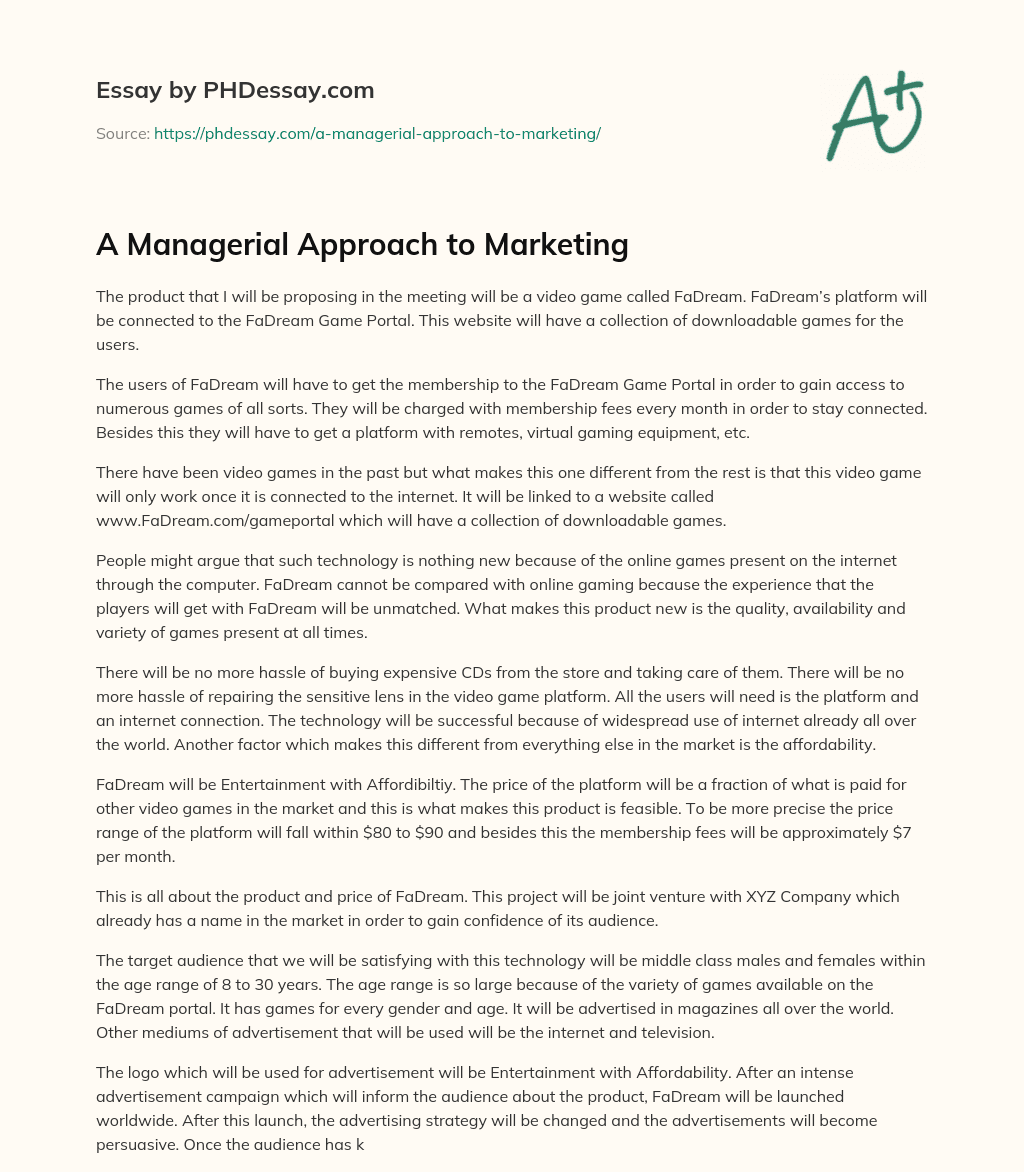 A Managerial Approach to Marketing (600 Words) - PHDessay.com