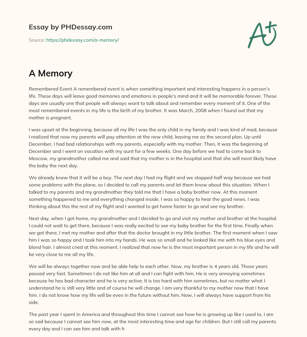 A Memory - PHDessay.com