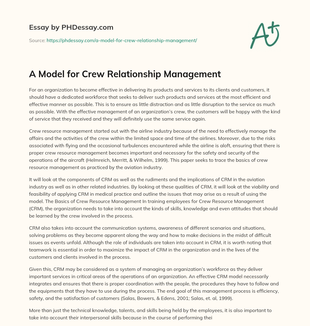 A Model for Crew Relationship Management - PHDessay.com