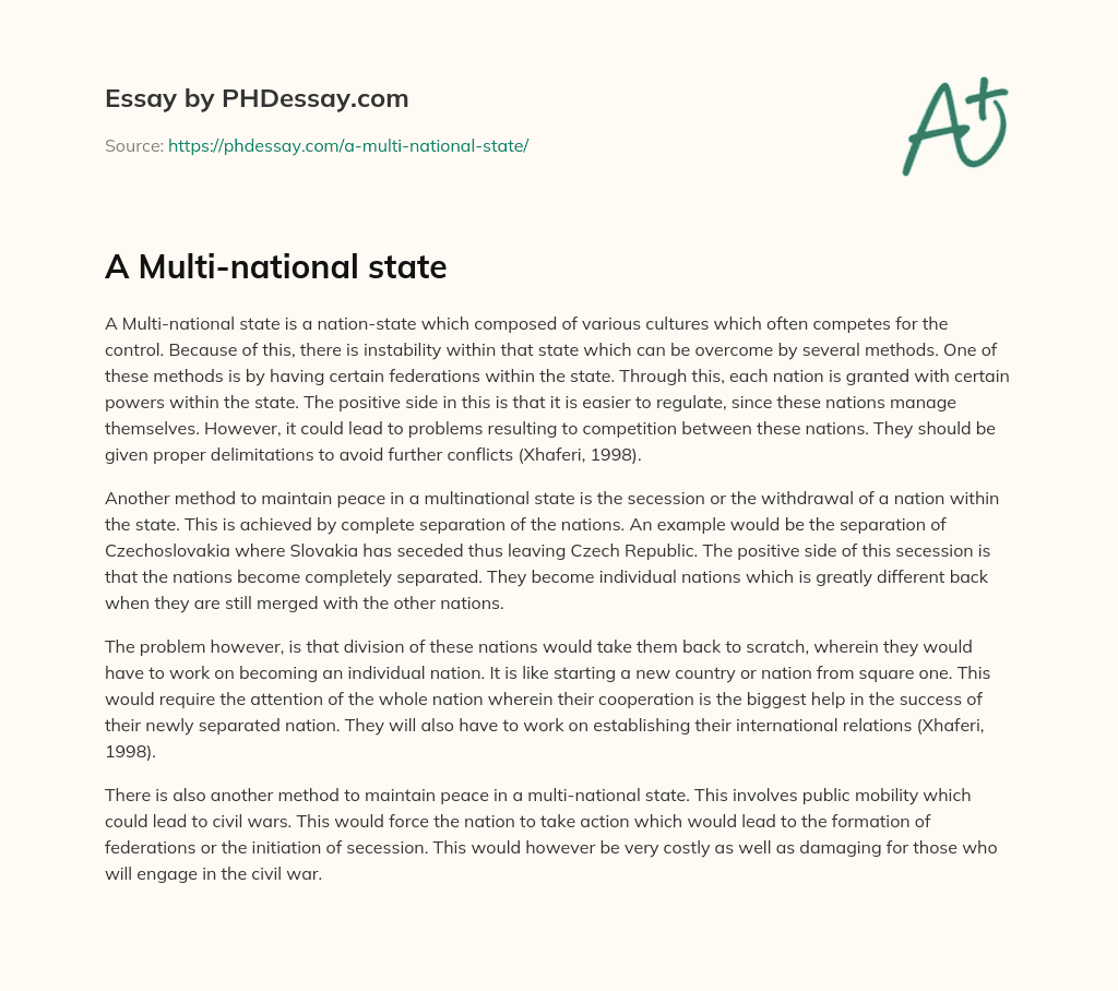 A Multi-national state (300 Words) - PHDessay.com