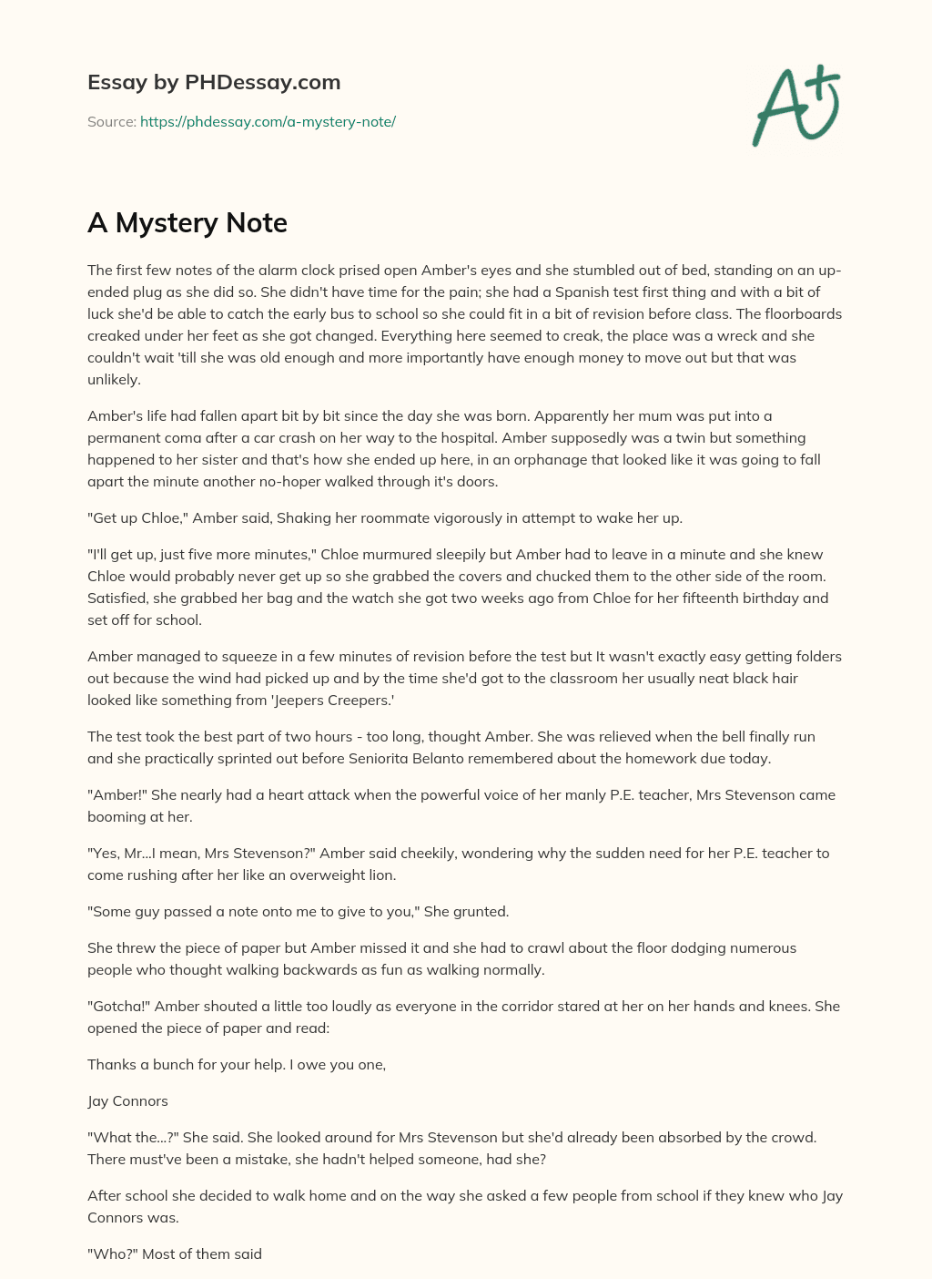 A Mystery Note - PHDessay.com