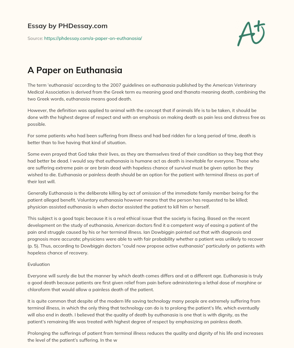 A Paper on Euthanasia - PHDessay.com
