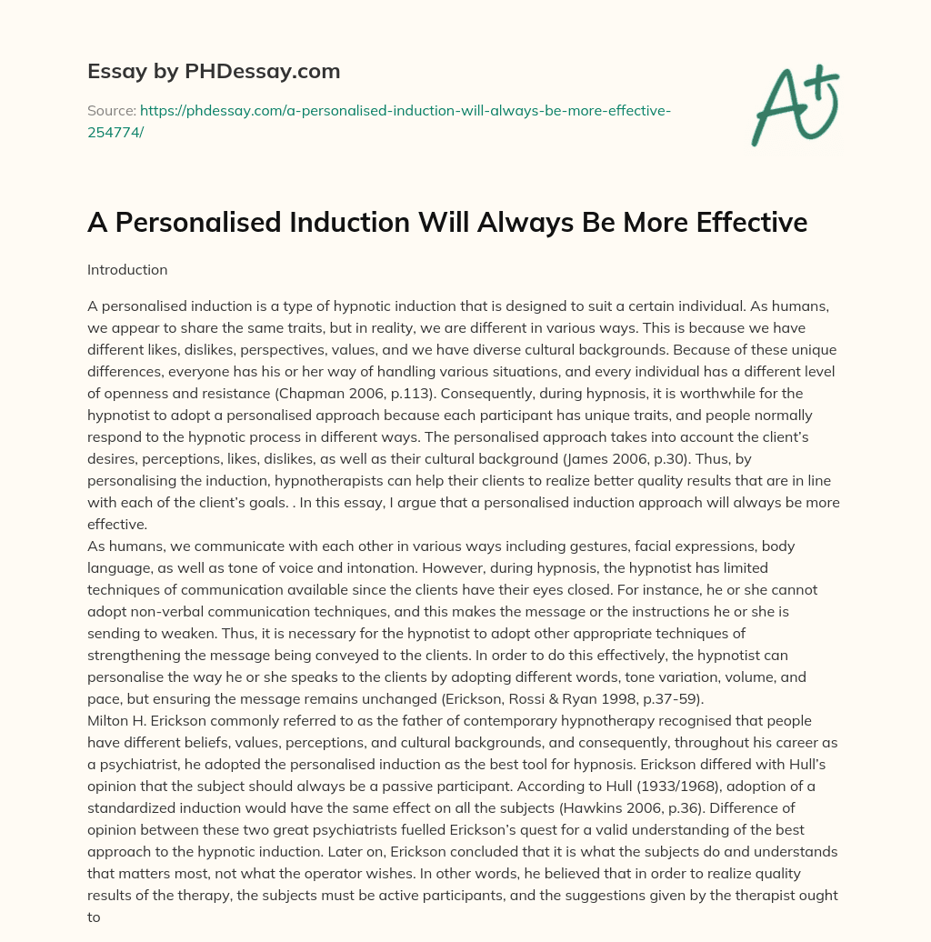 A Personalised Induction Will Always Be More Effective - PHDessay.com